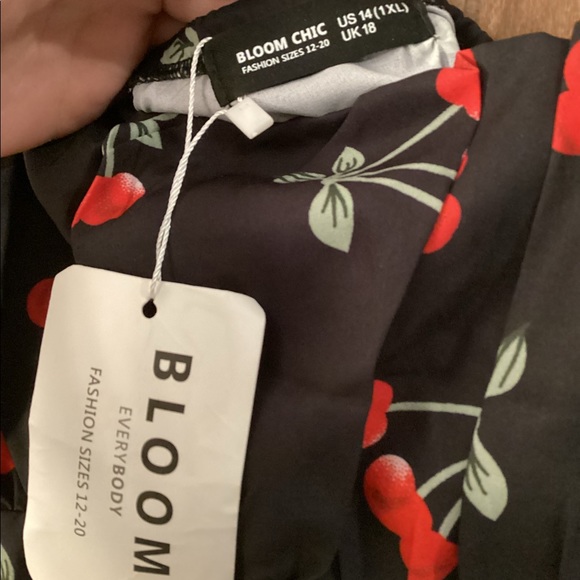 Dresses | Nwt Bloom Chic Black Mini Dress With Cherries | Poshmark